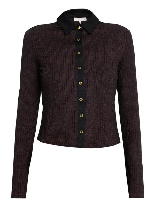 Rag & Bone Ribbed Knit Button-front Top - Dark Brown