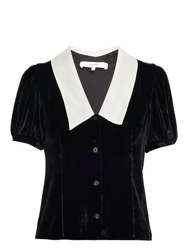 FRAME Velvet Sailor Button-front Shirt - Black