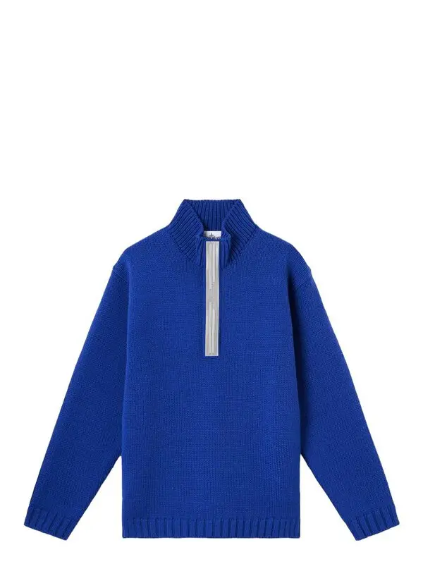 Stone Island Virgin Wool Knitwear With Short Zip - Blue