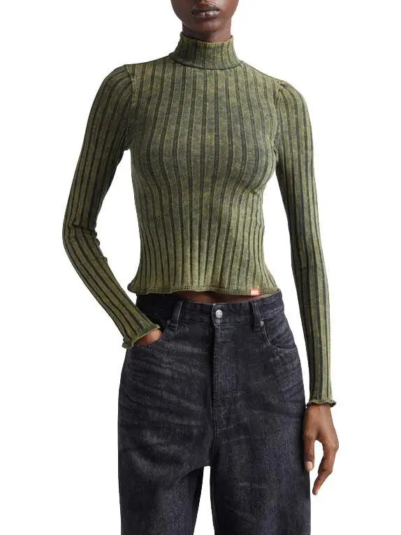 DIESEL® T-clawa Stretch Cotton Ribbed Turtleneck Sweater - Bottle Green