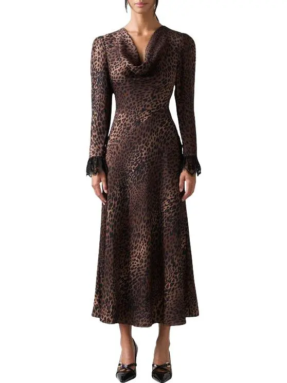 LK BENNETT Geena Lace Cuff A-line Dress - Natural Leopard Print
