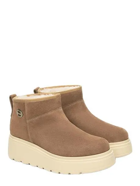 NEROGIARDINI Faux Shearling Platform Bootie - Chestnut
