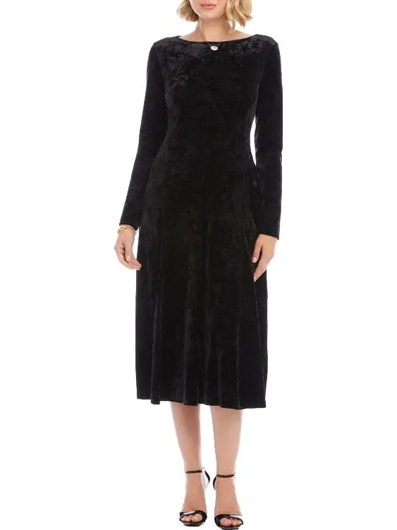 Karen Kane Kate Long Sleeve Crushed Velvet Midi Dress - Black