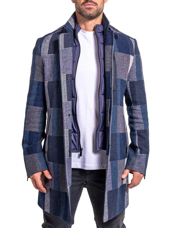 MACEOO Ascension0003 Brushed Pea Coat With Dickey - Blue