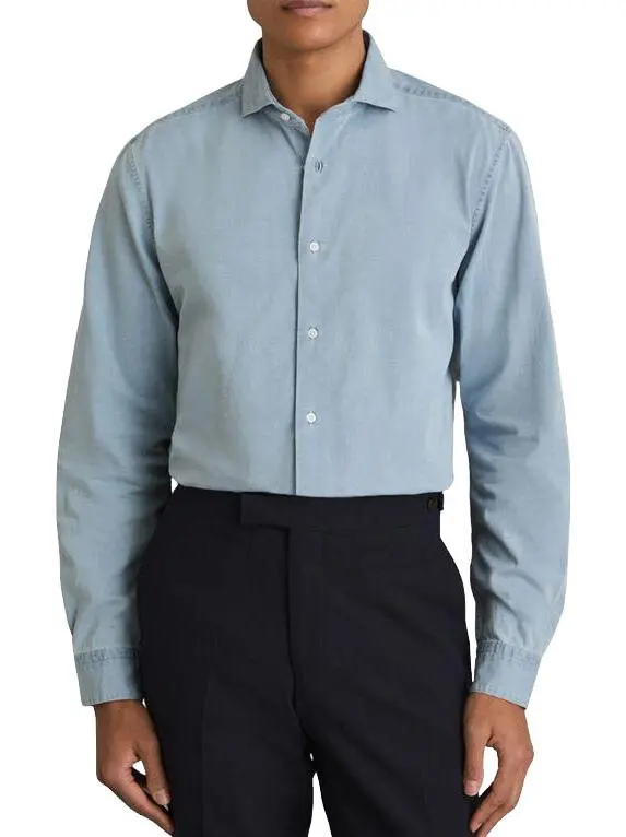 REISS Draper Cotton Denim Button-up Shirt - Blue