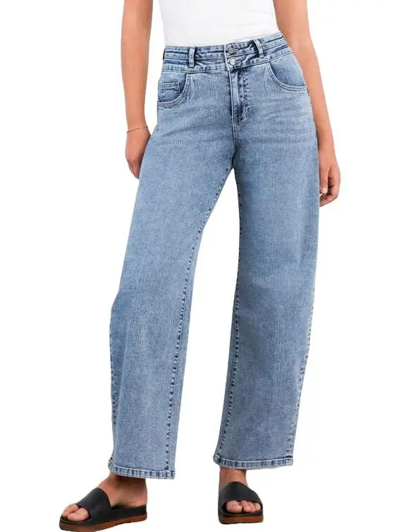 HINT OF BLU Abigail Double Waist Relaxed Straight Leg Jeans - Pacific Blue