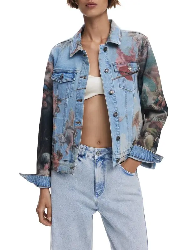 Desigual Renaissance Print Denim Trucker Jacket - Medium Blue