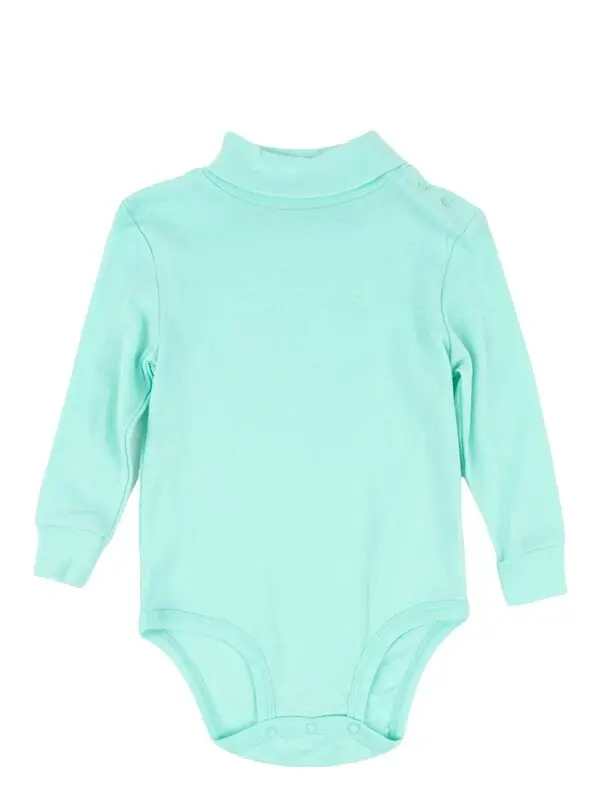 LEVERET Cotton Long Sleeve Turtleneck Bodysuit - Aqua Blue