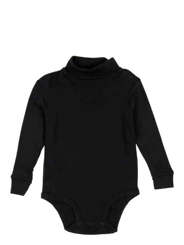 LEVERET Cotton Long Sleeve Turtleneck Bodysuit - Black