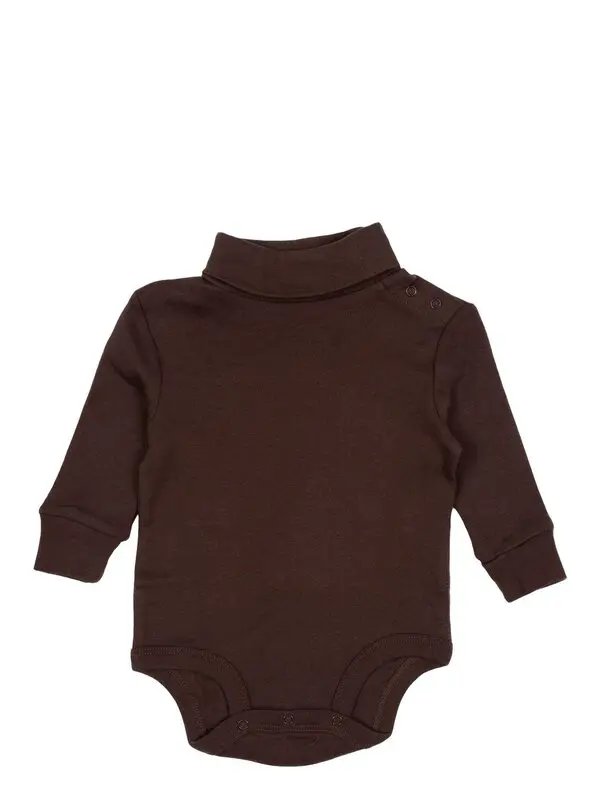 LEVERET Cotton Long Sleeve Turtleneck Bodysuit - Brown