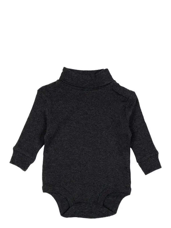 LEVERET Cotton Long Sleeve Turtleneck Bodysuit - Dark Gray