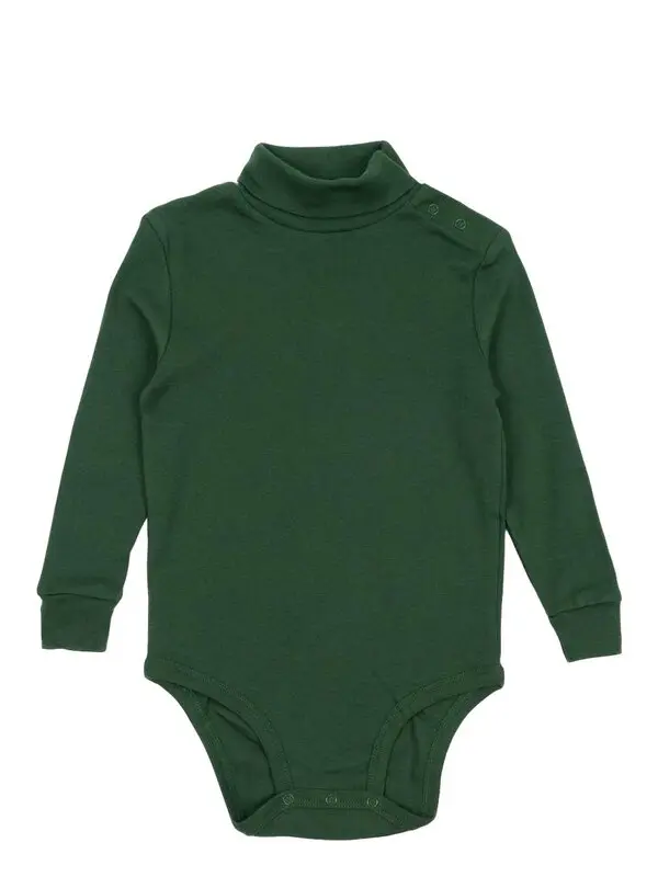 LEVERET Cotton Long Sleeve Turtleneck Bodysuit - Dark Green