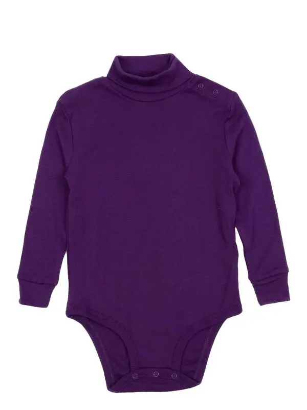 LEVERET Cotton Long Sleeve Turtleneck Bodysuit - Dark Purple