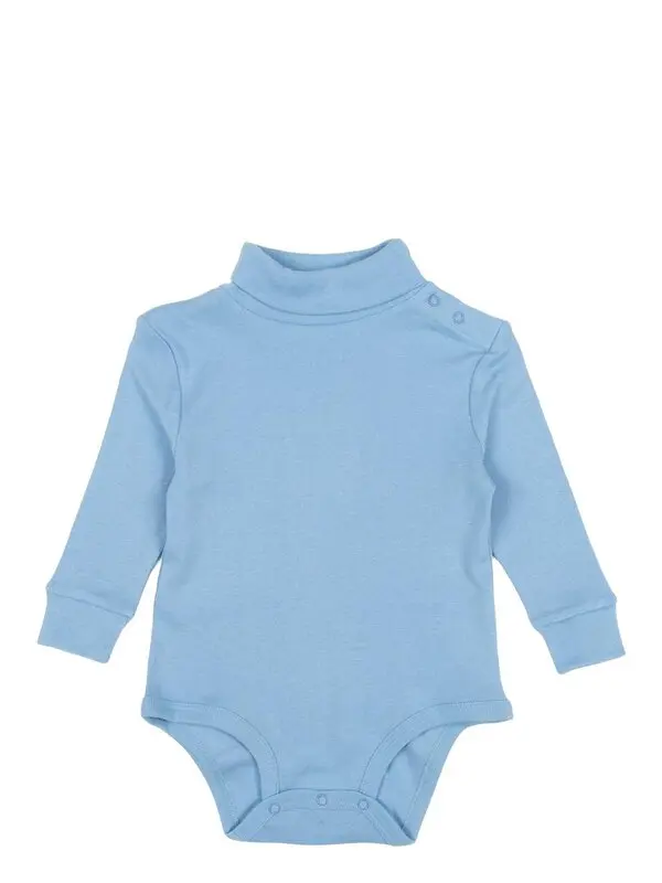 LEVERET Cotton Long Sleeve Turtleneck Bodysuit - Light/pastel Blue