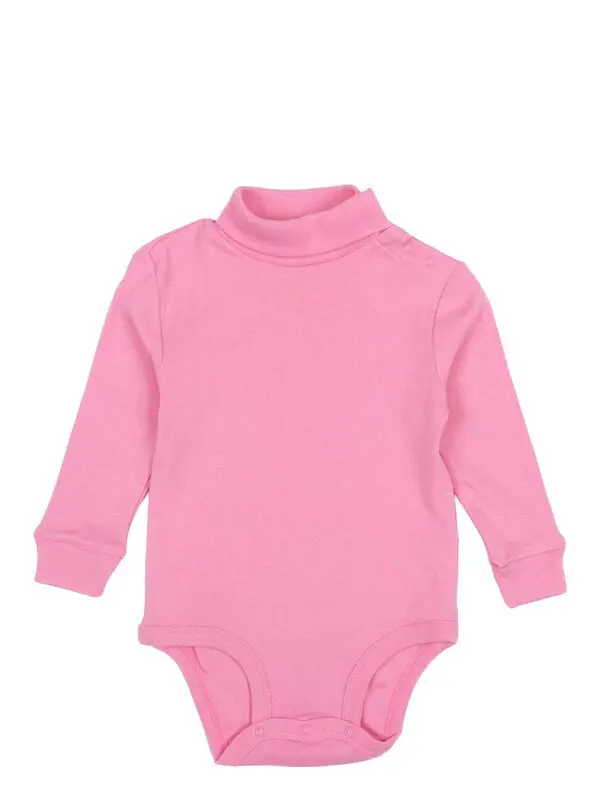 LEVERET Cotton Long Sleeve Turtleneck Bodysuit - Light/pastel Pink
