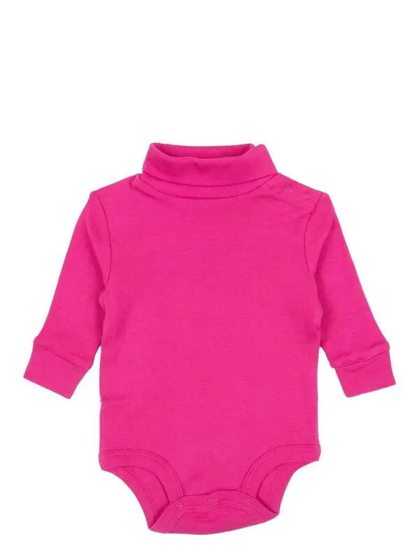 LEVERET Cotton Long Sleeve Turtleneck Bodysuit - Magenta Pink