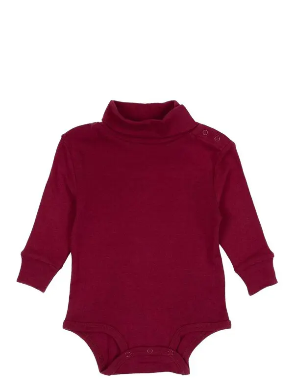 LEVERET Cotton Long Sleeve Turtleneck Bodysuit - Maroon Red