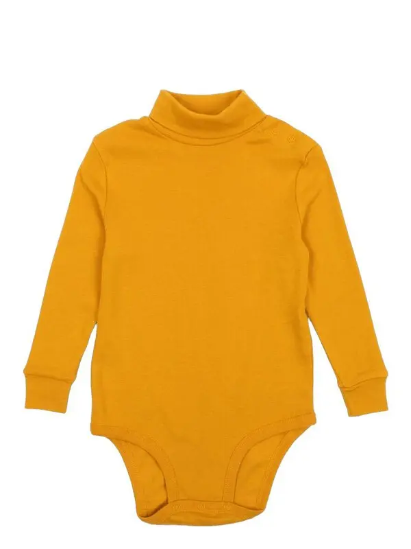 LEVERET Cotton Long Sleeve Turtleneck Bodysuit - Mustard Yellow