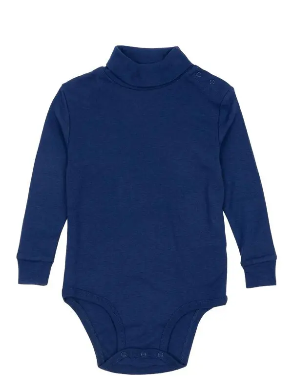 LEVERET Cotton Long Sleeve Turtleneck Bodysuit - Navy Blue