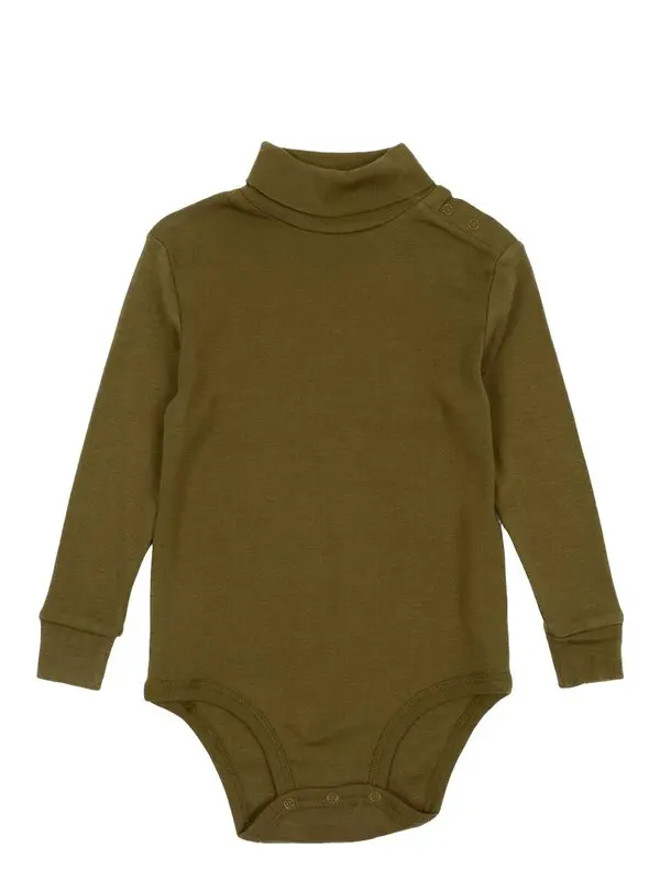 LEVERET Cotton Long Sleeve Turtleneck Bodysuit - Olive Green