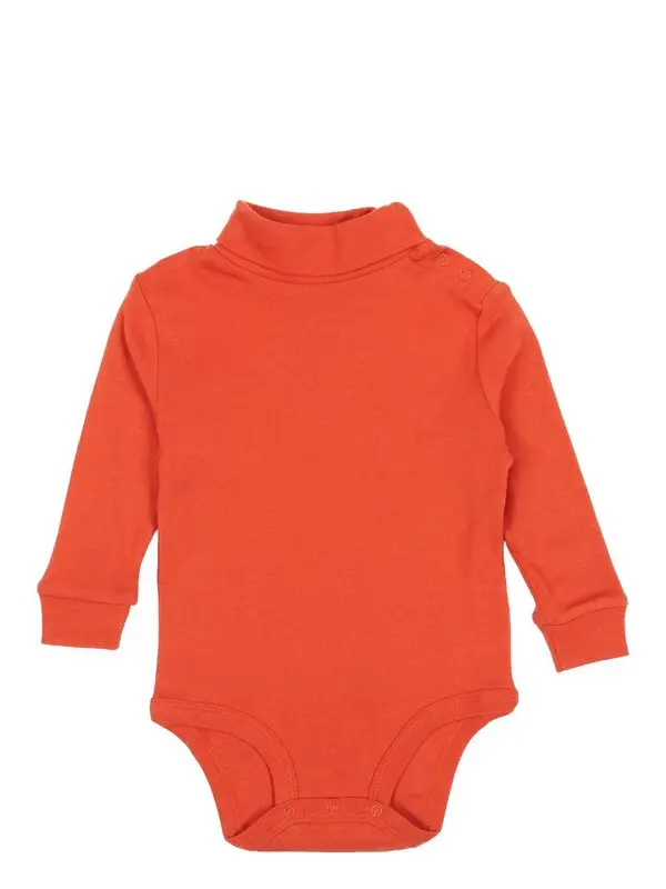 LEVERET Cotton Long Sleeve Turtleneck Bodysuit - Orange