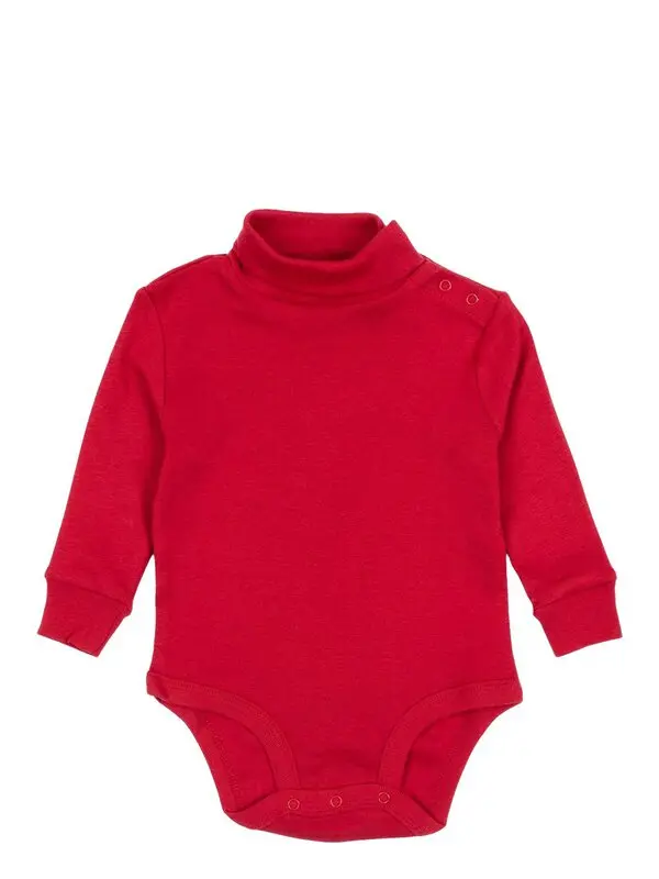 LEVERET Cotton Long Sleeve Turtleneck Bodysuit - Red
