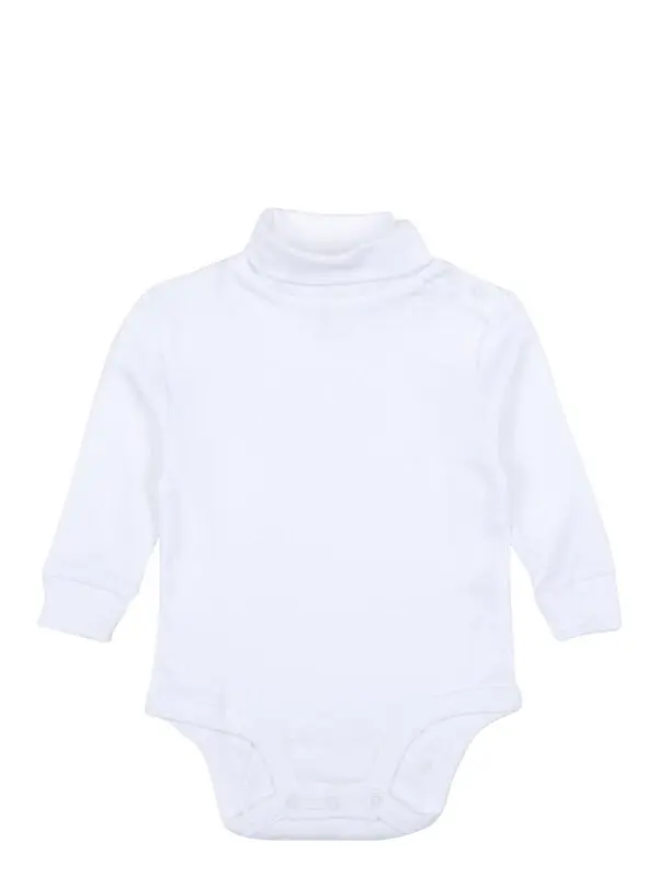 LEVERET Cotton Long Sleeve Turtleneck Bodysuit - White