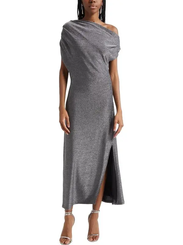 Ramy Brook Metallic One-shoulder Maxi Dress - Silver Knit