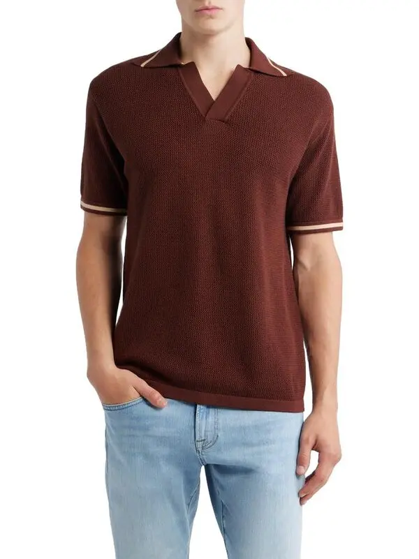 MAVRANS Textured Knit Polo - Brown