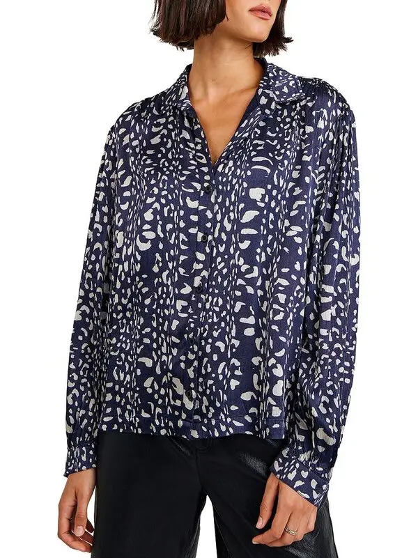 Bella Dahl Pebbled Satin Button-up Shirt - Artic Animal Print