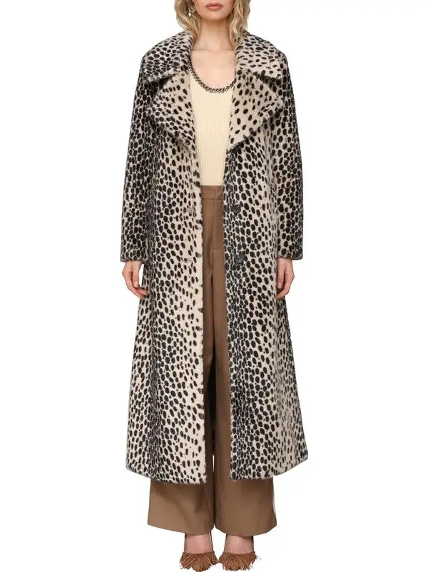 Avec Les Filles Faux Fur Belted Coat - Black Cheetah
