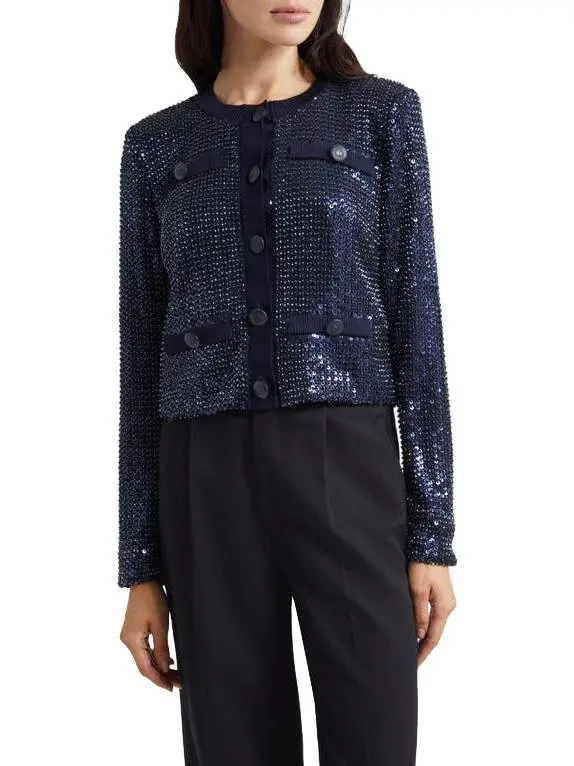 Ramy Brook Sequin Knit Jacket - Navy Beaded Mesh