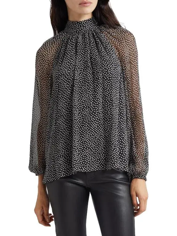 Ramy Brook Suzanne Polka Dot Silk Chiffon Top - Black Polkadot