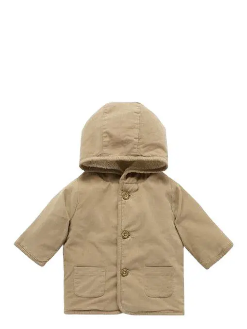 PUREBABY Corduroy Shearling Hooded Jacket - Mushroom