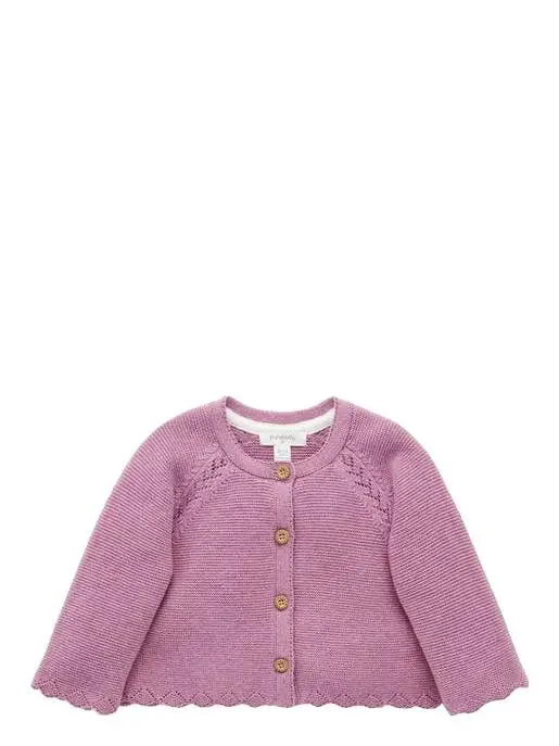 PUREBABY Scalloped Hem Cotton-wool Cardigan - Lavender Melange