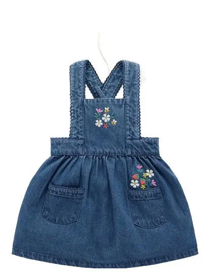PUREBABY Embroidered Pinnie Set - Mid Denim