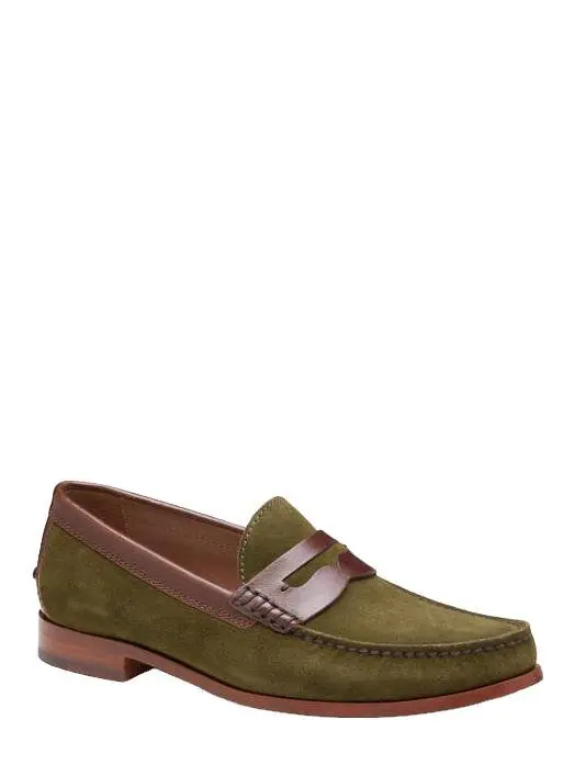 Johnston & Murphy Baldwin Penny Loafer - Olive Waxed English Suede