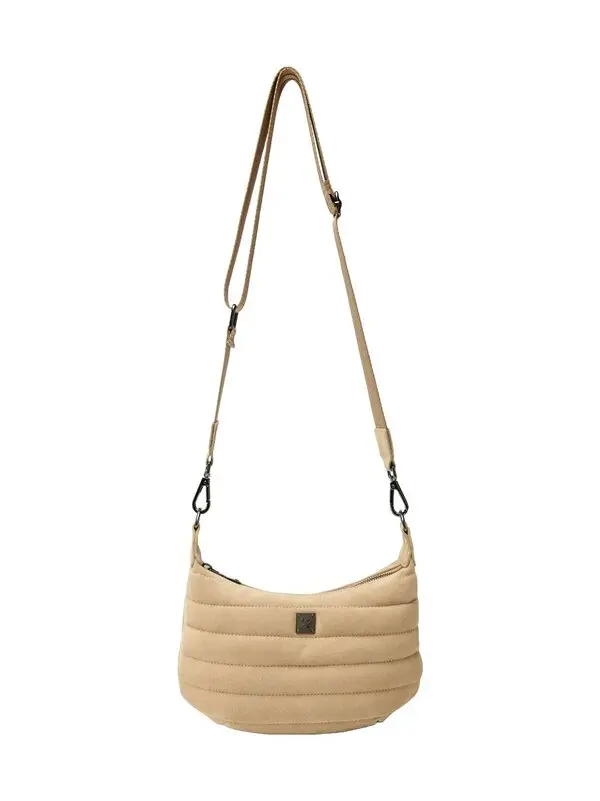 THINK ROYLN Quilted Mini Moon Crossbody Bag - Soft Sand Suede