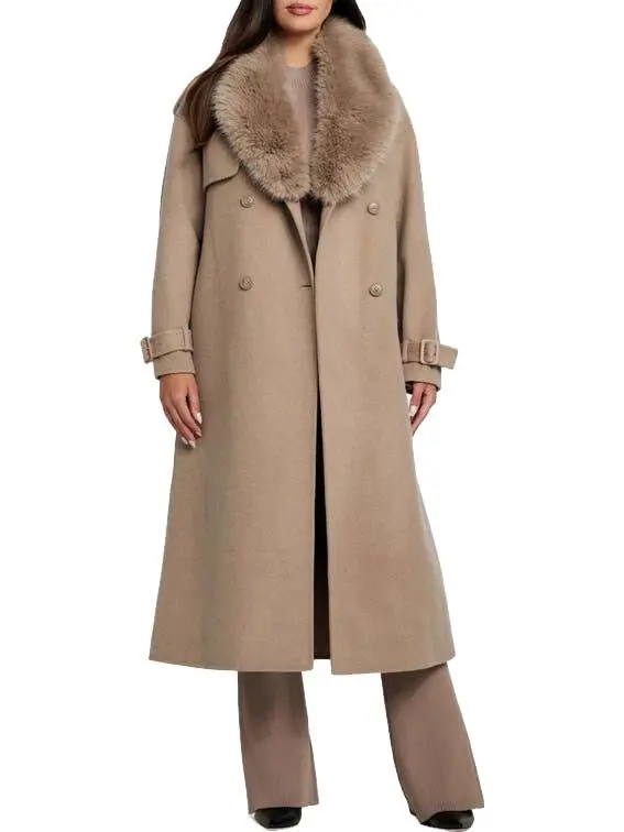 MARCIANO Ella Faux-fur-collar Double-breasted Coat - Light Taupe