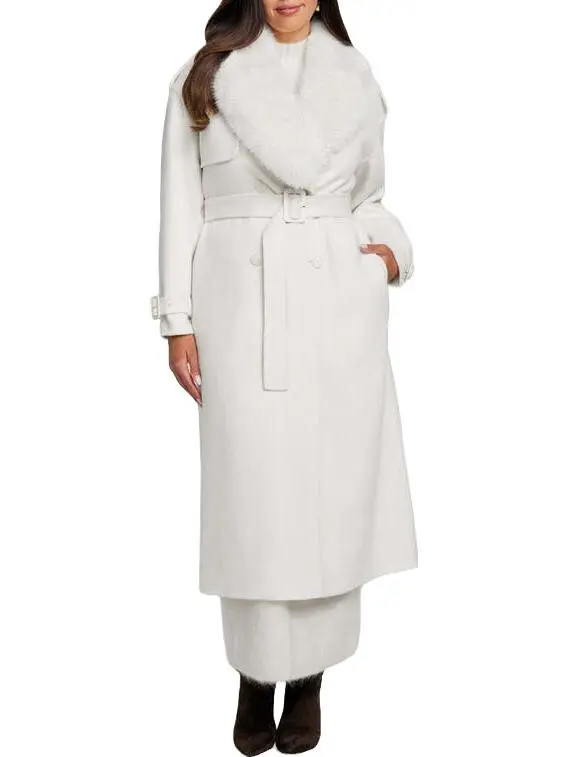 MARCIANO Ella Faux-fur-collar Double-breasted Coat - White