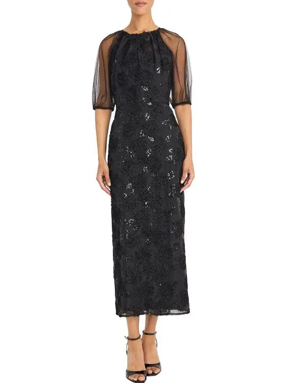 Maggy London Sequin Floral Sheath Cocktail Dress - Black