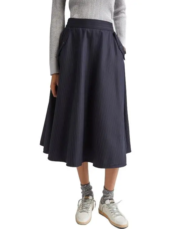 Golden Goose Journey Pinstripe Wool Blend Circle Skirt - Dark Navy