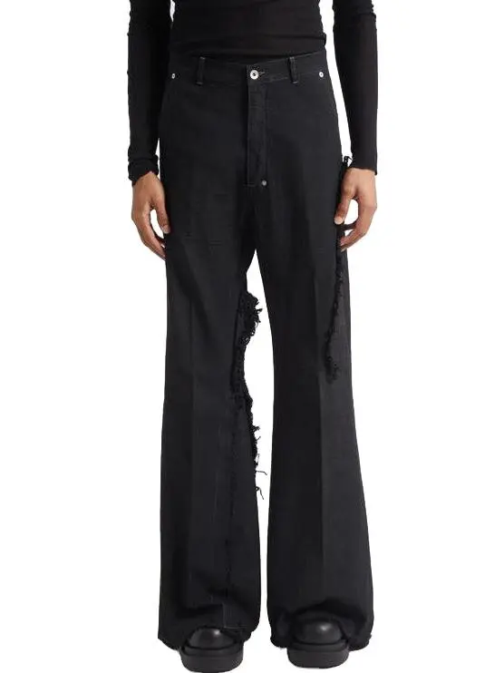 Rick Owens Joris Mixed Media Bootcut Jeans - Black