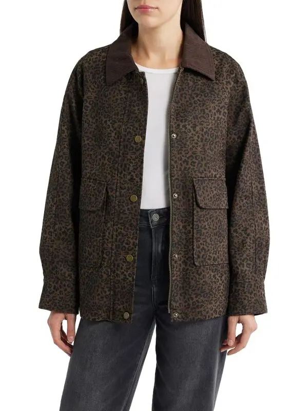 Lucky Brand Cotton Blend Barn Jacket - Leopard