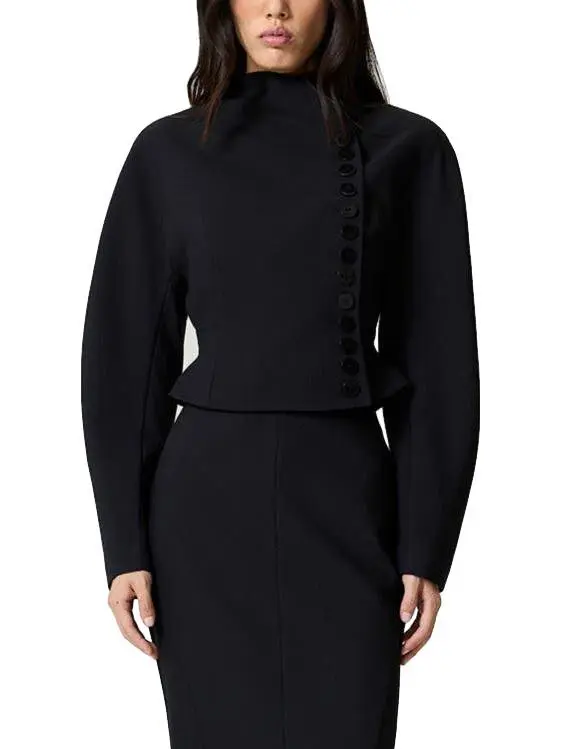 NOCTURNE Asymmetric Buttoned Tailored Jacket - Black