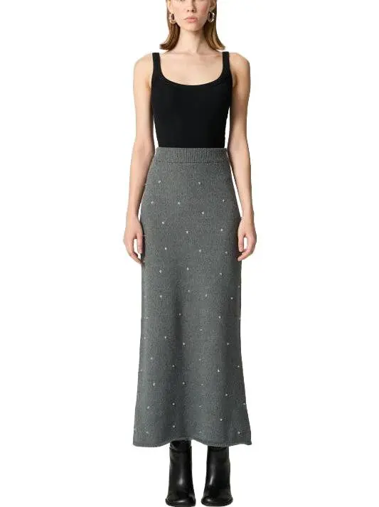 NOCTURNE Embellished Ribbed Knit Maxi Skirt - Anthracite