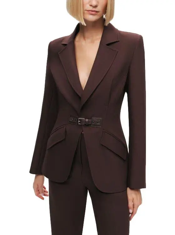 NOCTURNE Belted Tailored Blazer - Dark Brown