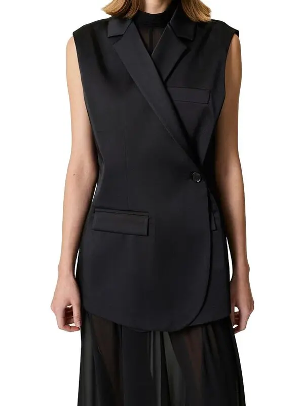 NOCTURNE Asymmetric Buttoned Vest - Black