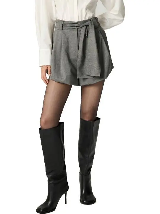 NOCTURNE Belted High-waist Mini Shorts - Dark Grey