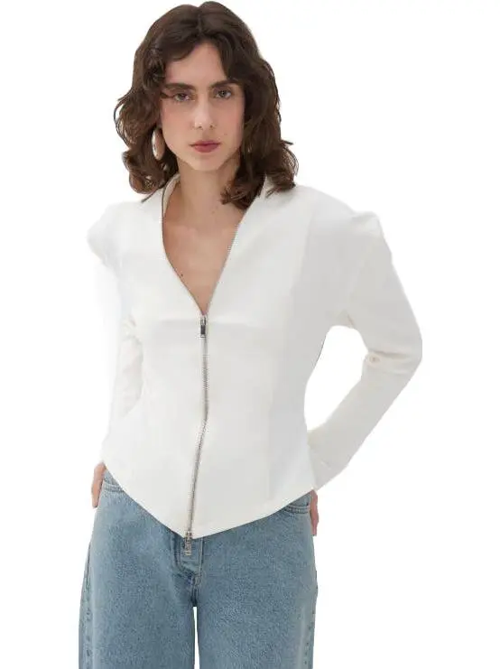 NOCTURNE Zip Detail Blouse - Ivory